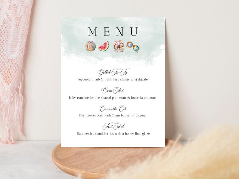 Summer Menu Template, Printable Pool Party Menu, Backyard BBQ Menu ...
