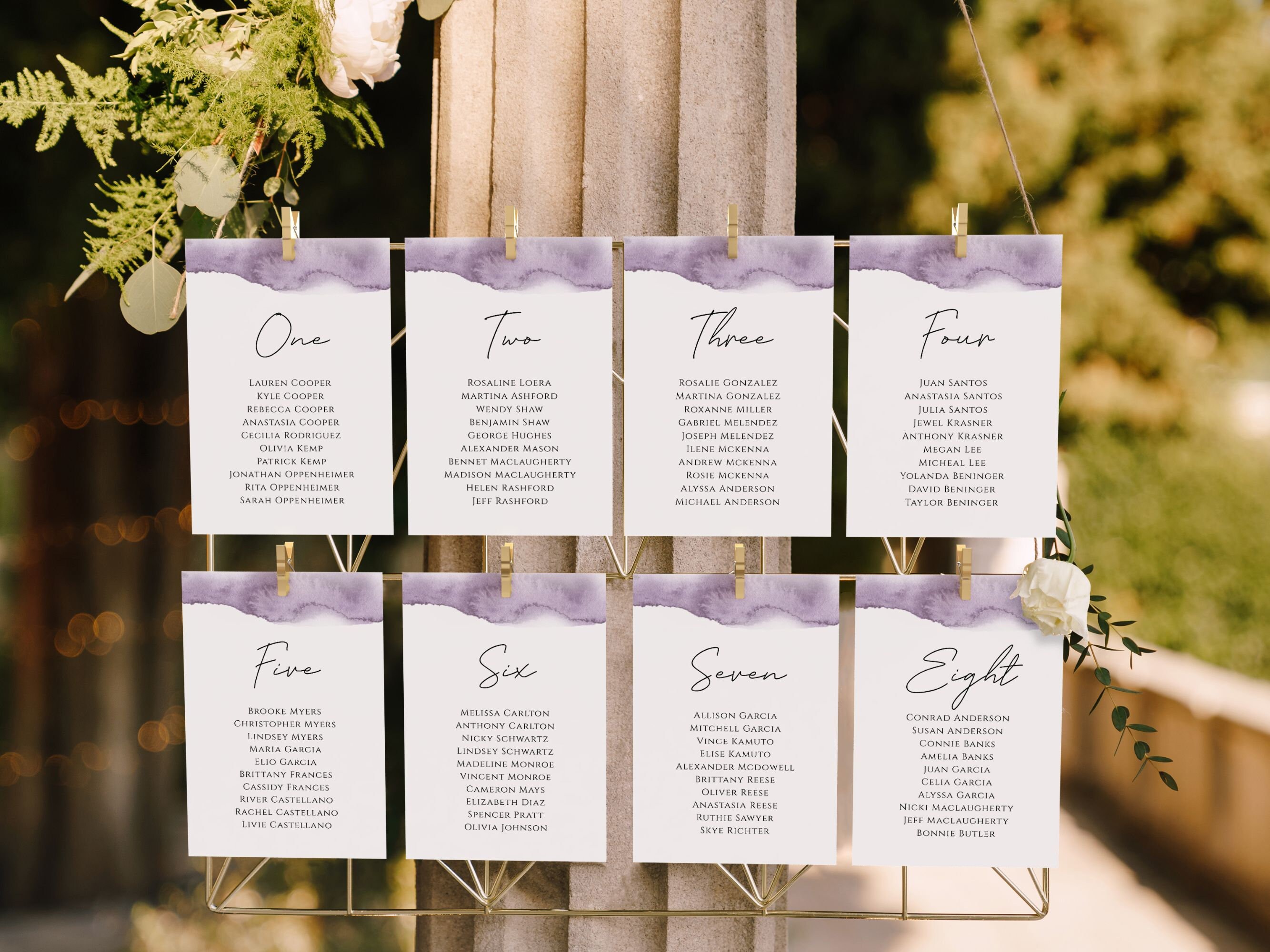 Purple Wedding Seating Chart Template, Printable Lavender Seating Chart ...