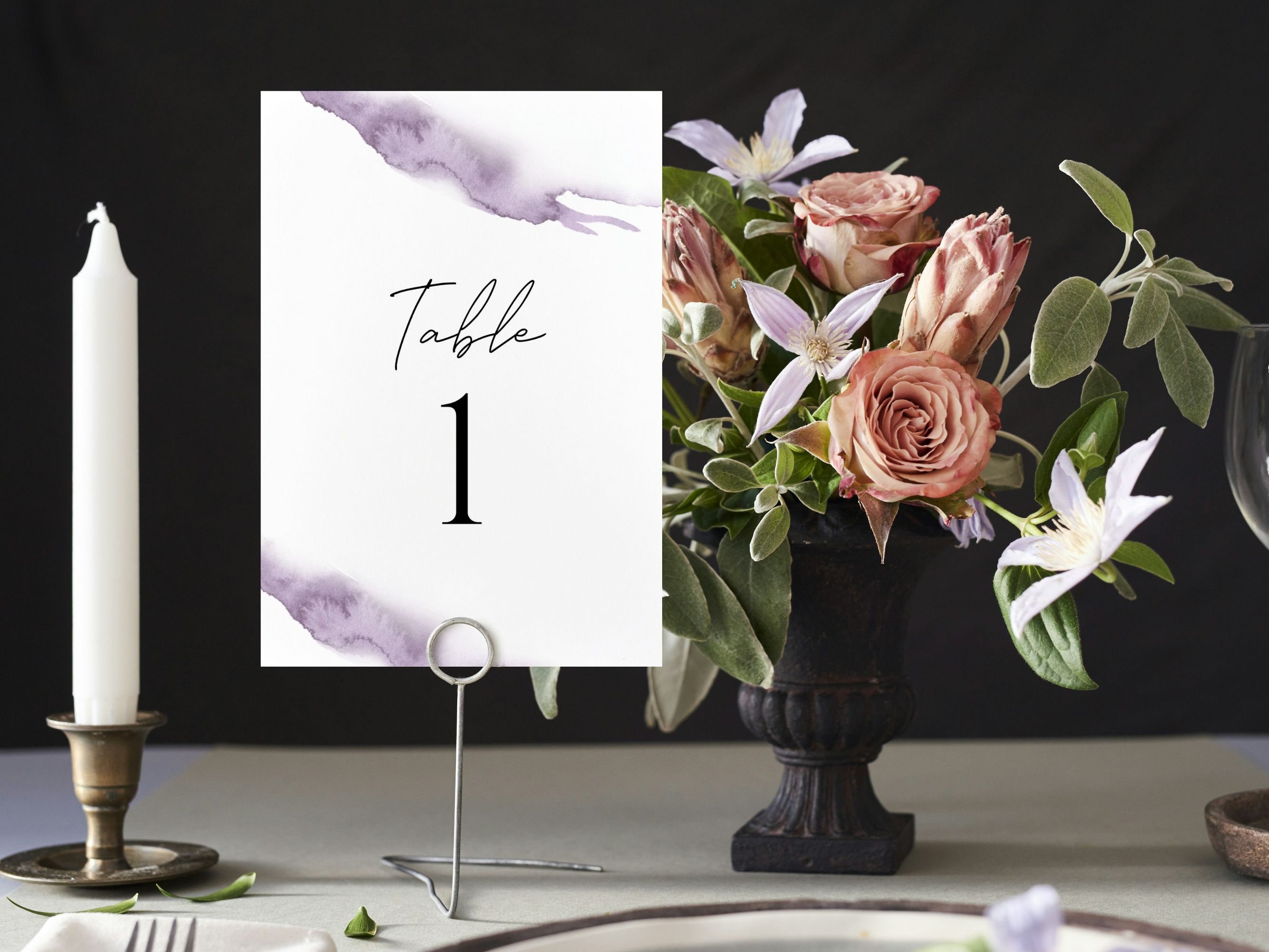 Purple Wedding Table Number Template, Printable Lavender Table Number ...