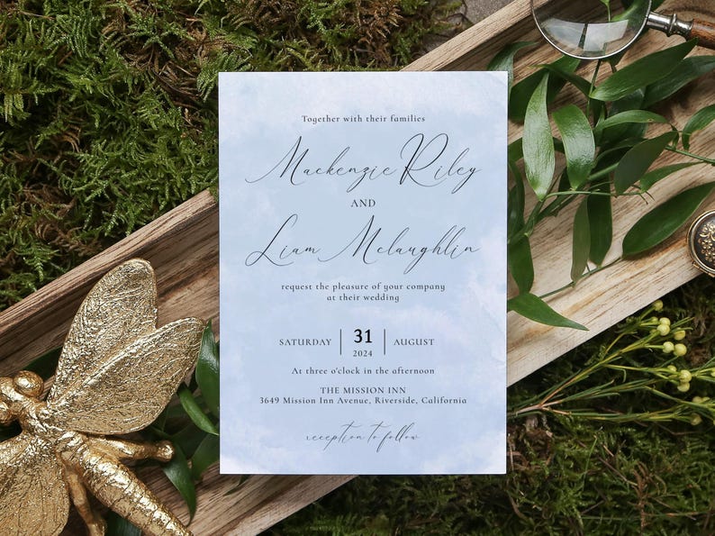 Dusty Blue Wedding Invitation Template, Printable Light Blue Wedding ...