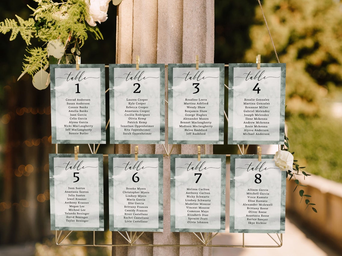 Forest Green Wedding Seating Chart Template, Printable Sage Seating ...