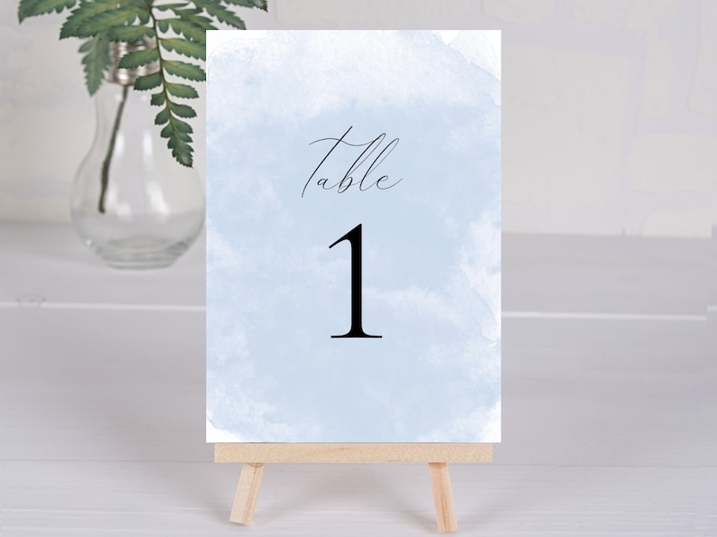 Dusty Blue Table Number Template, Printable Modern Table Number Card ...