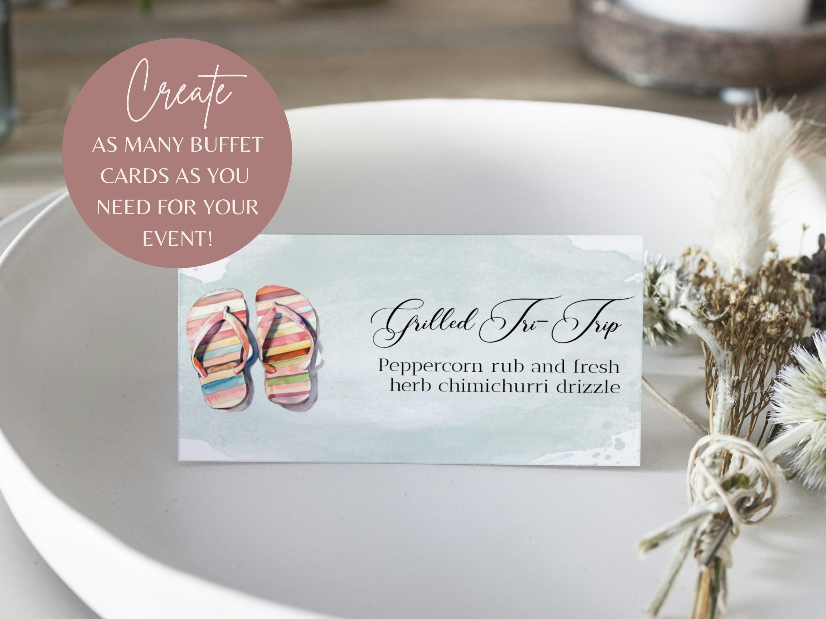 Summer Buffet Card Template, Printable Pool Party Food Labels, Backyard ...