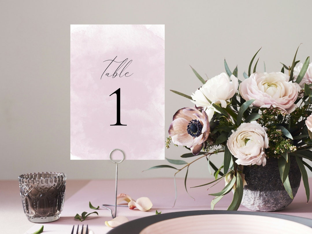 Pink Table Number Template, Printable Blush Table Number Cards, Pink ...