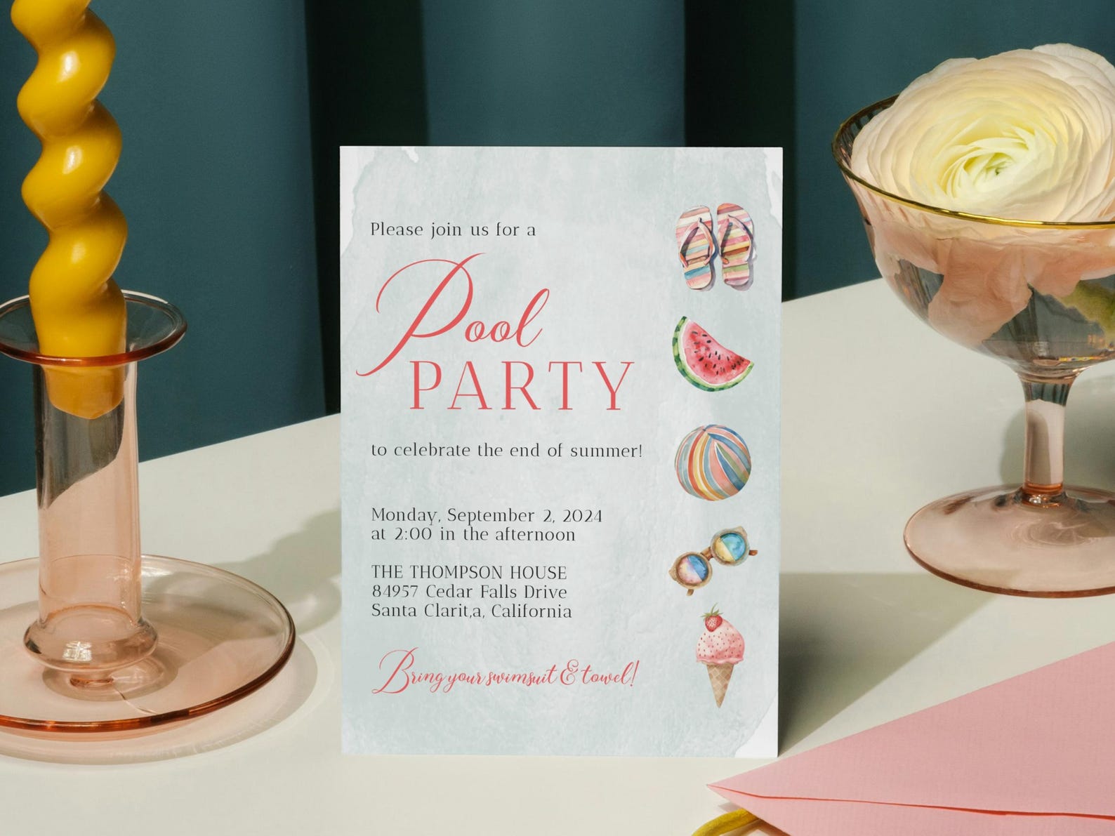 Pool Party Invitation Template, Printable Pool Party Invitation Card ...