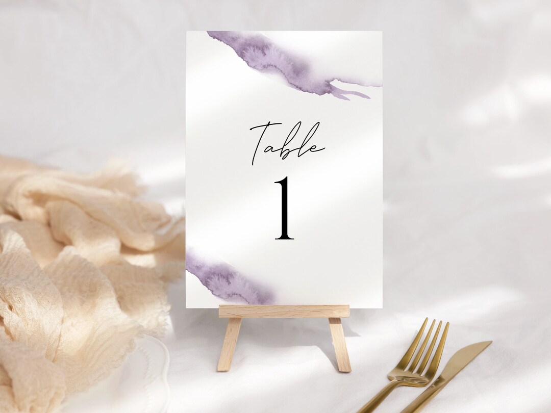 Purple Wedding Table Number Template, Printable Lavender Table Number ...