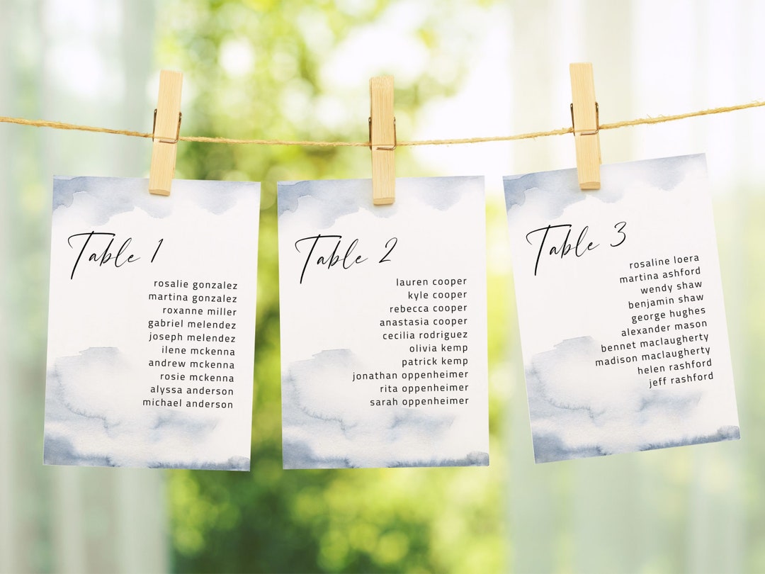 Dusty Blue Wedding Seating Chart Template, Blue Watercolor Seating ...