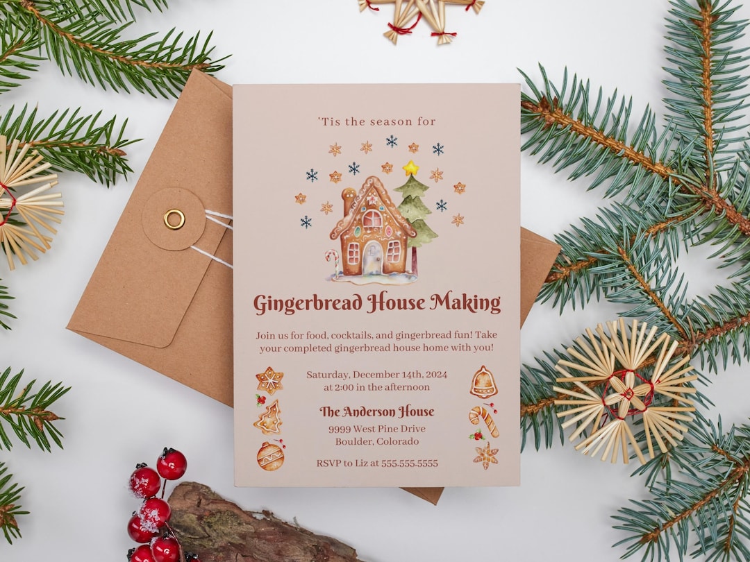 Gingerbread House Making Invitation Template, Printable Gingerbread ...