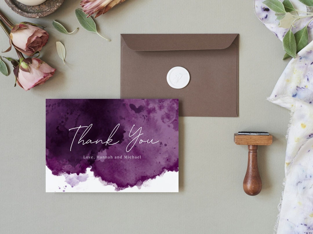Personalized Thank You Card Template, Printable Purple Thank You Note ...