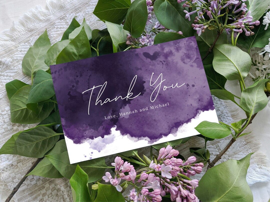 Personalized Thank You Card Template, Printable Purple Thank You Note ...