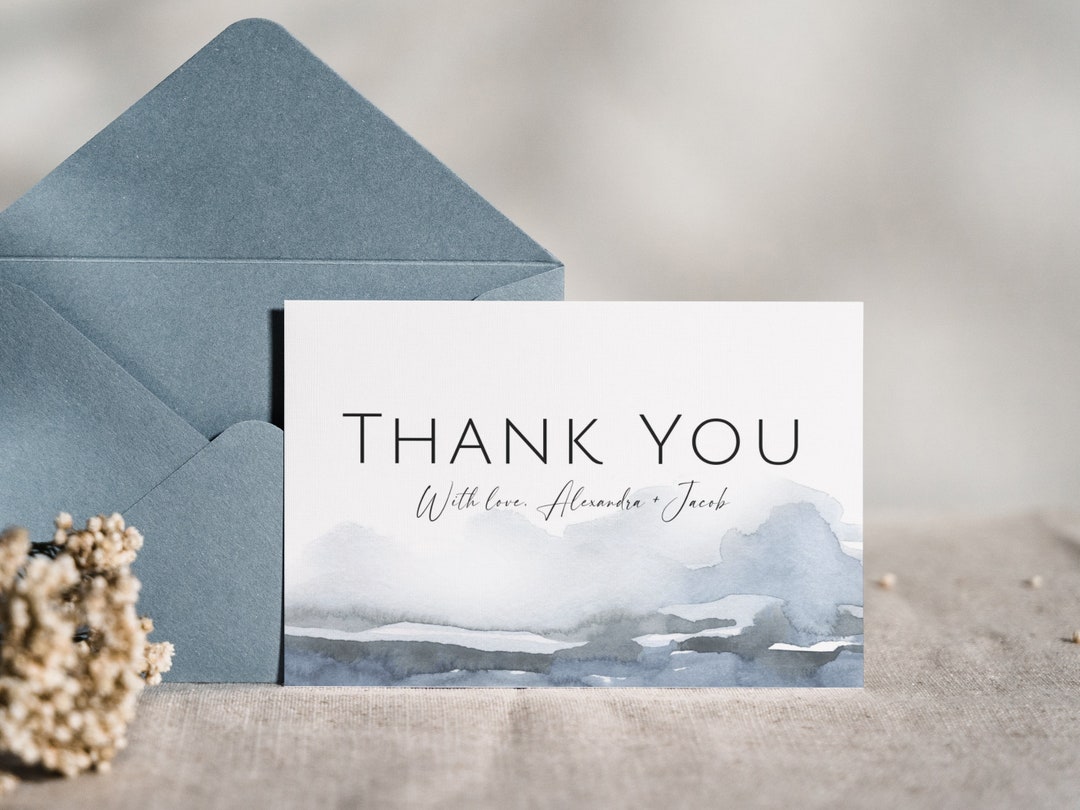 Personalized Dark Blue Thank You Card Template, Printable Navy Wedding ...