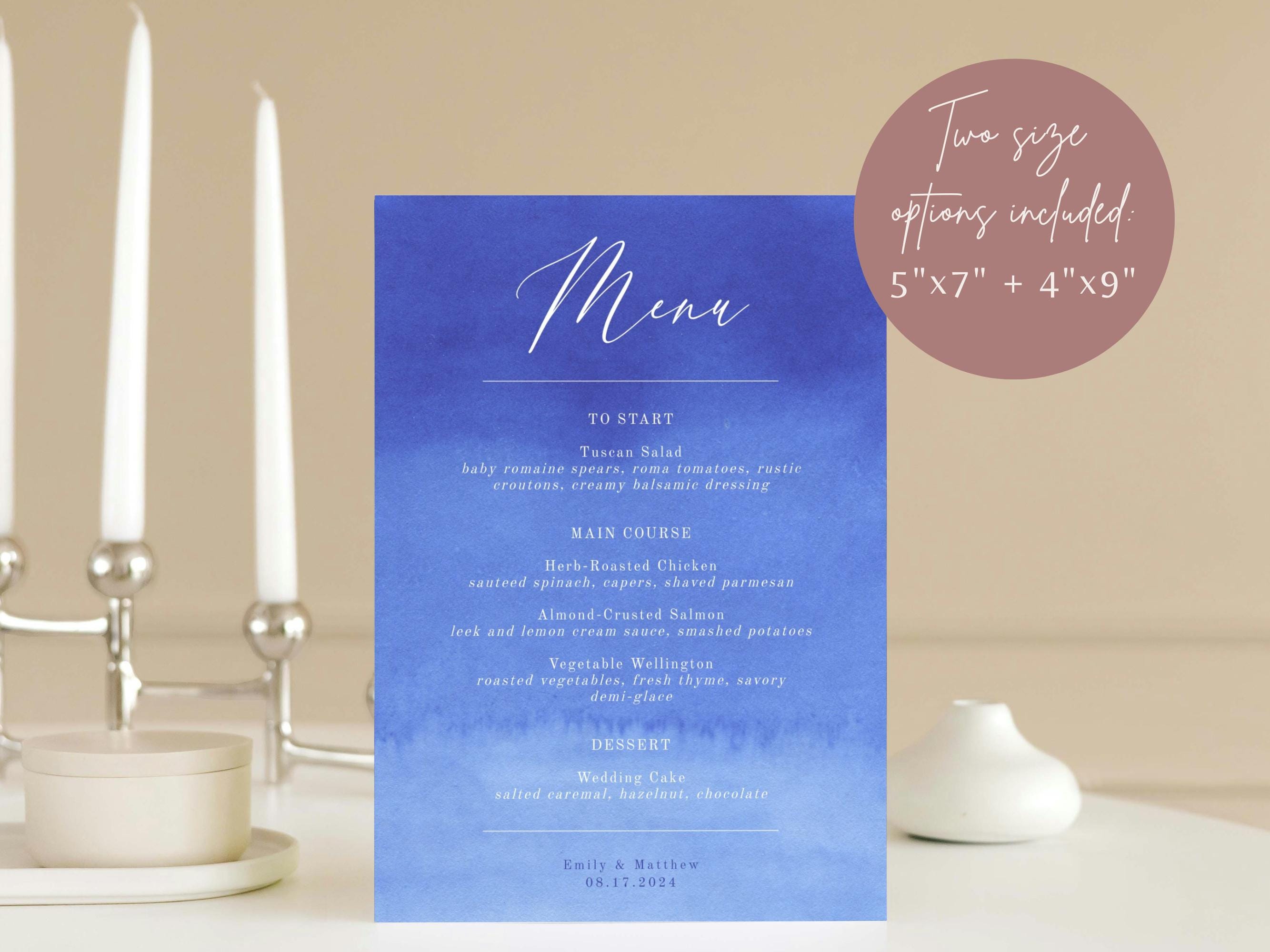 Blue Watercolor Menu Template, Printable Menu for Capri & Amalfi ...
