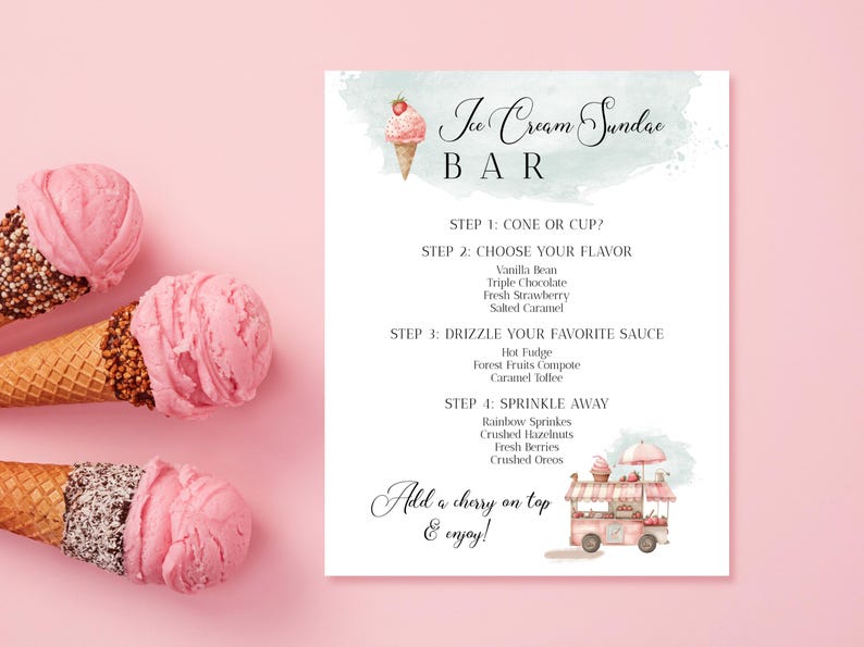 Ice Cream Bar Menu Template, Printable Ice Cream Sundae Bar Menu, Ice ...