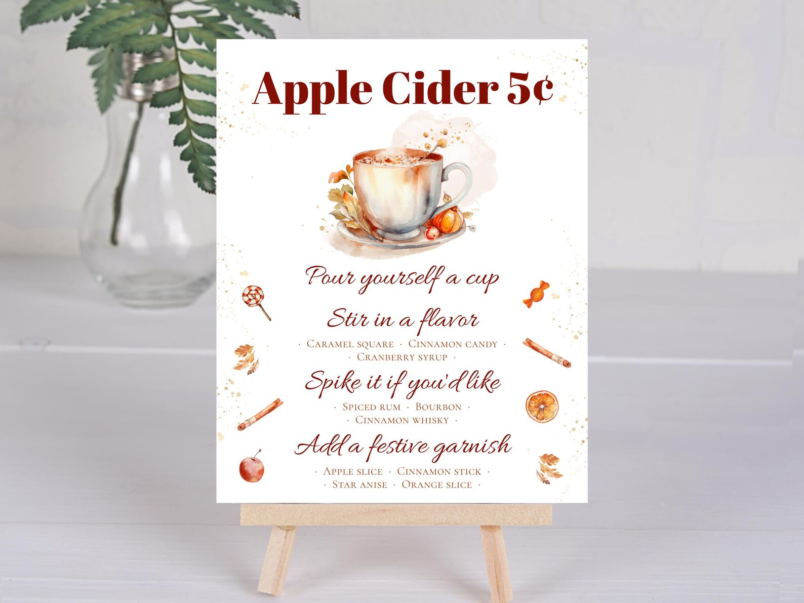 Apple Cider Bar Sign Template, Printable Hot Apple Cider Sign, Apple ...