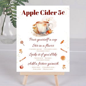 Apple Cider Bar Sign Template, Printable Hot Apple Cider Sign, Apple ...