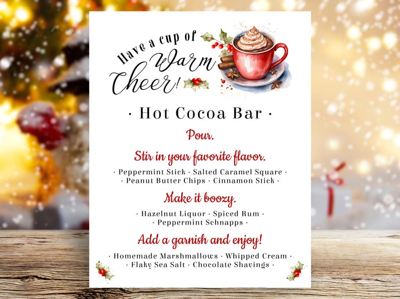 Hot Chocolate Bar Sign Template, Hot Cocoa Station Sign, Hot Chocolate ...