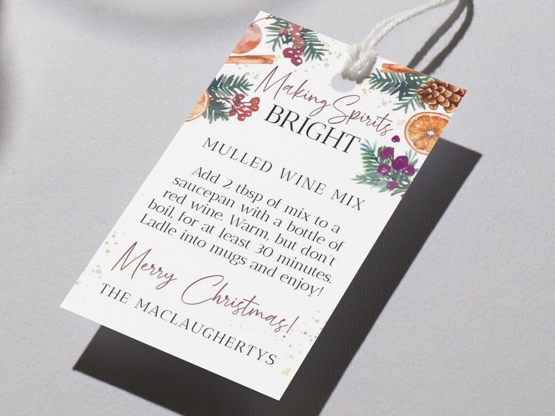 Christmas Mulled Wine Gift Tag Template, Christmas Mulling Spices Tag ...