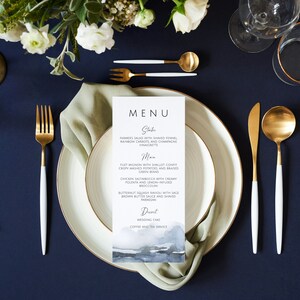 Dark Blue Wedding Menu Template, Printable Moody Blue Dinner Menu, Navy ...