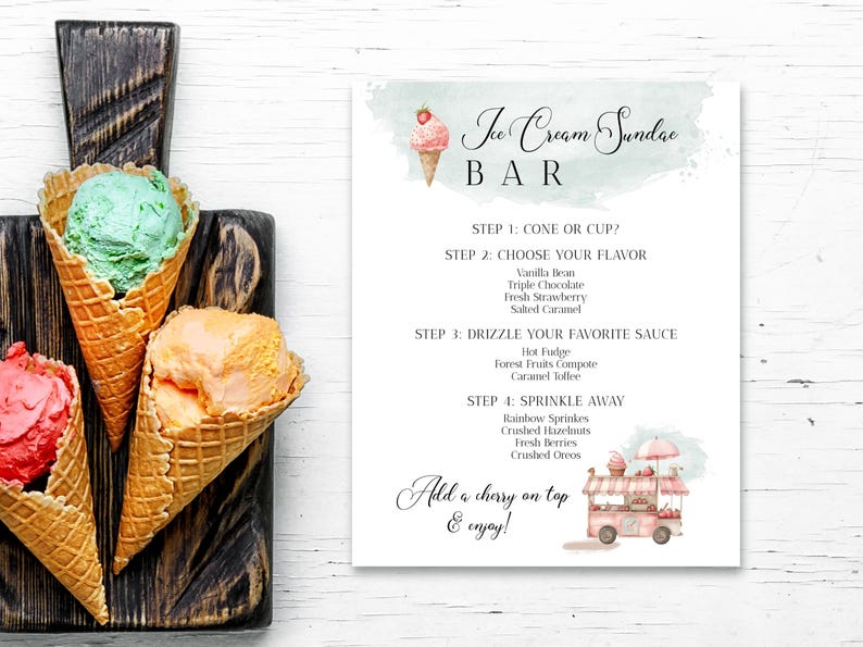 Ice Cream Bar Menu Template, Printable Ice Cream Sundae Bar Menu, Ice ...