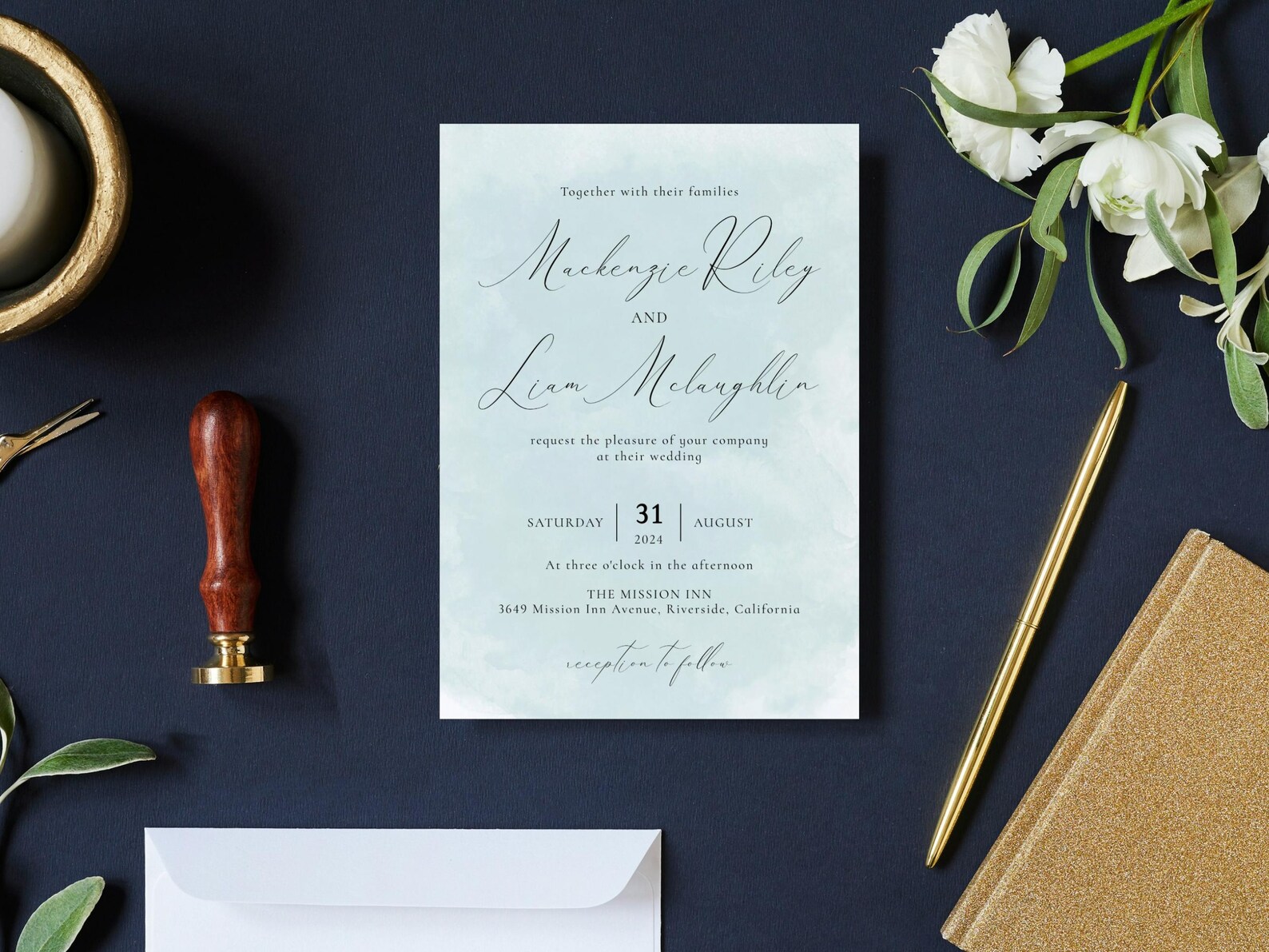Mint Wedding Invitation Template, Printable Green Wedding Invite, Blue ...