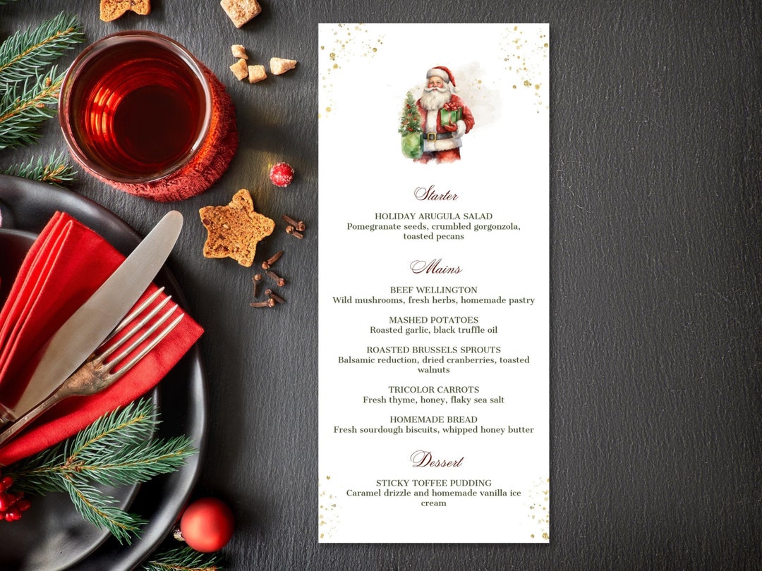 Christmas Party Menu Template, Printable Christmas Dinner Menu, Holiday ...