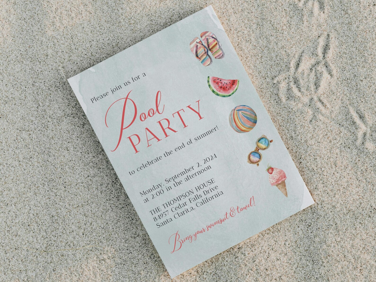 Pool Party Invitation Template, Printable Pool Party Invitation Card ...
