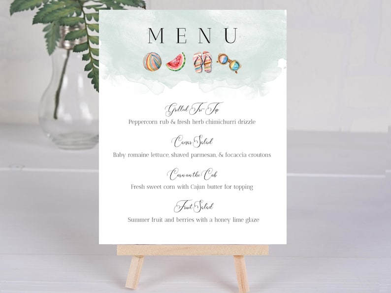 Summer Menu Template, Printable Pool Party Menu, Backyard BBQ Menu ...