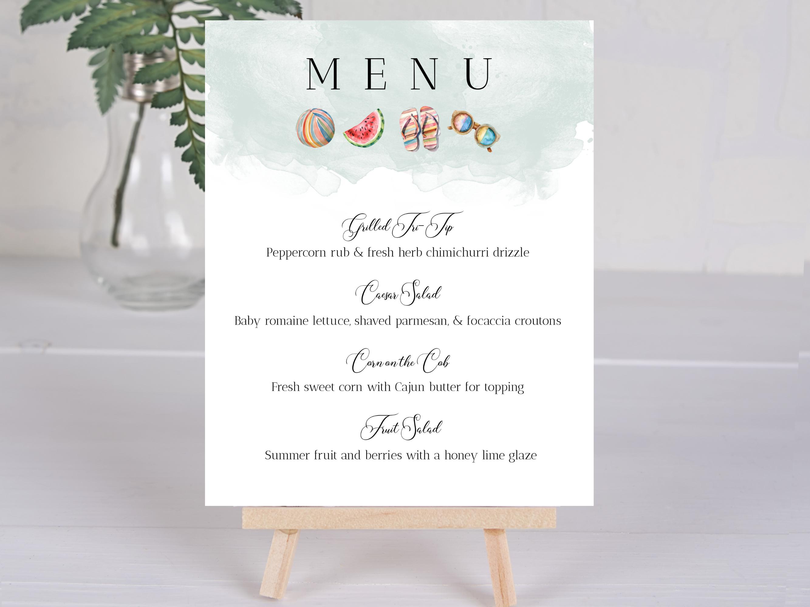 Summer Menu Template, Printable Pool Party Menu, Backyard BBQ Menu ...