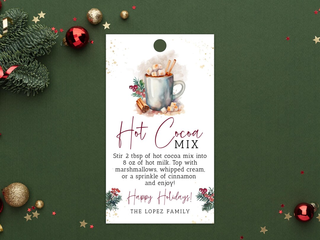 Hot Chocolate Gift Tag Template, Holiday Hot Cocoa Mix Gift Tag ...