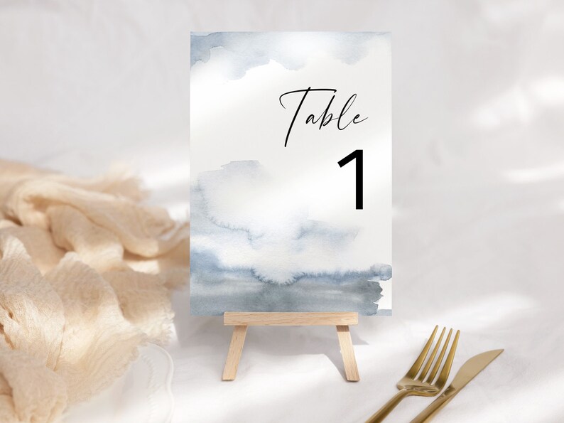 Dusty Blue Wedding Table Number Template, Printable Blue Table Number ...