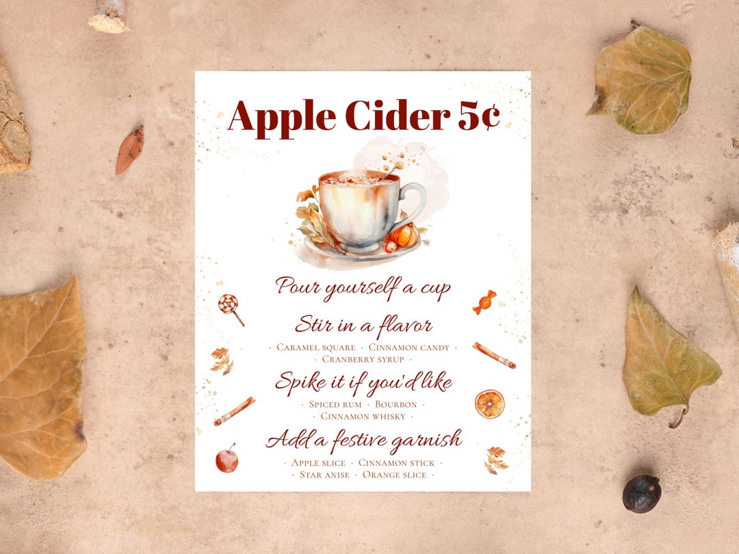 Apple Cider Bar Sign Template, Printable Hot Apple Cider Sign, Apple ...