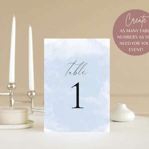 Dusty Blue Table Number Template, Printable Modern Table Number Card ...