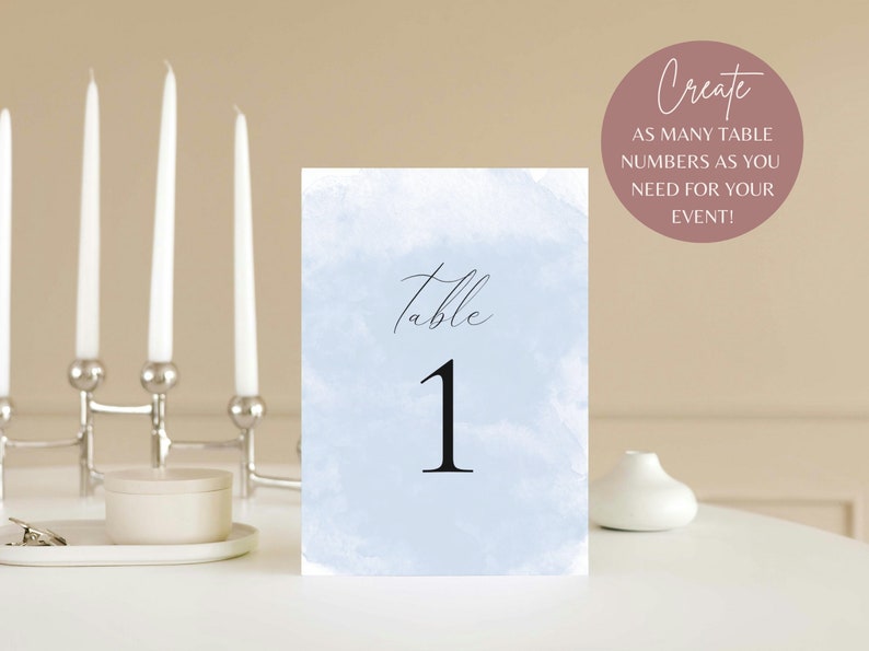 Dusty Blue Table Number Template, Printable Modern Table Number Card ...
