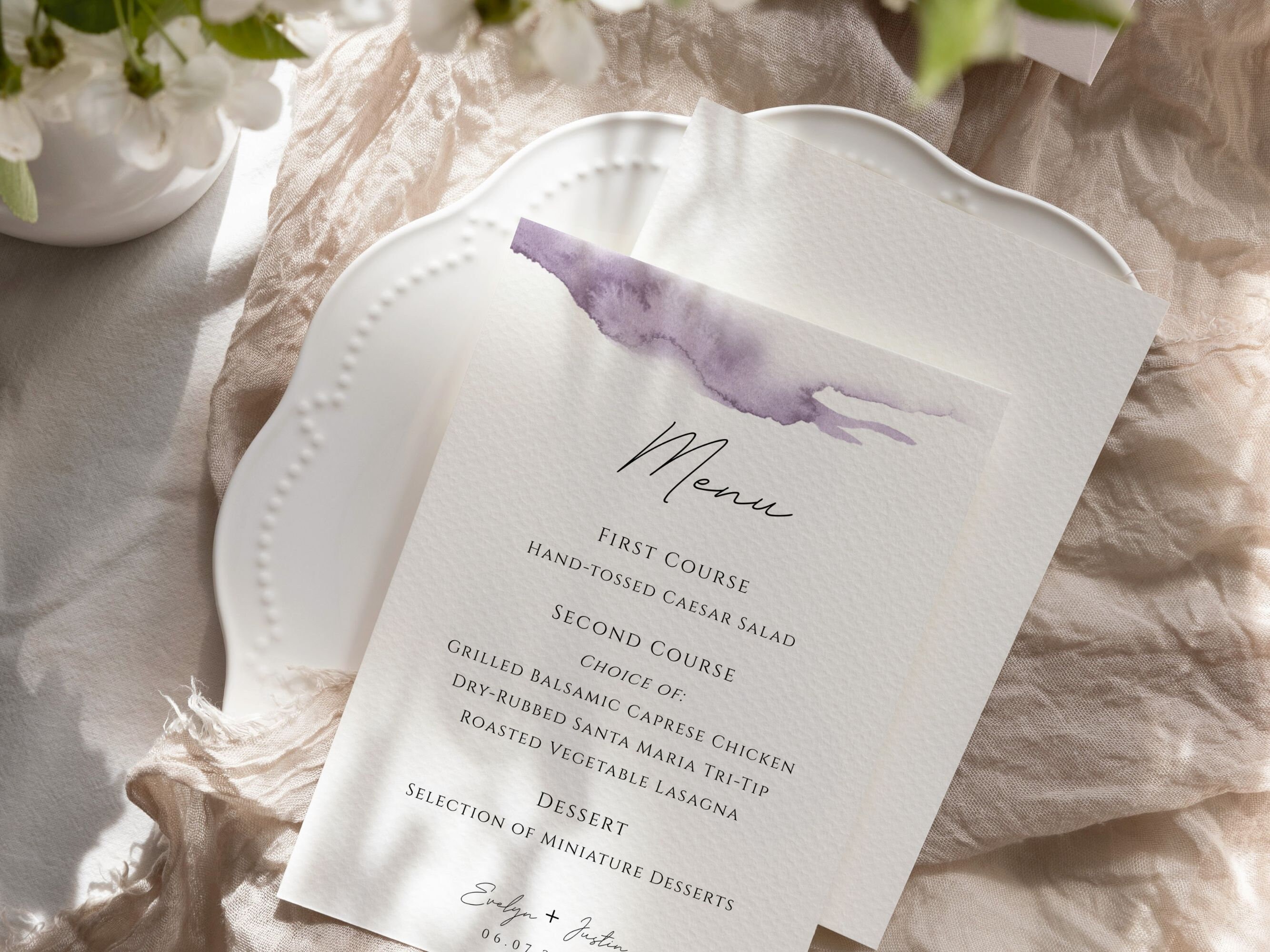 Purple Wedding Menu Template, Printable Lavender Dinner Menu, Lilac ...