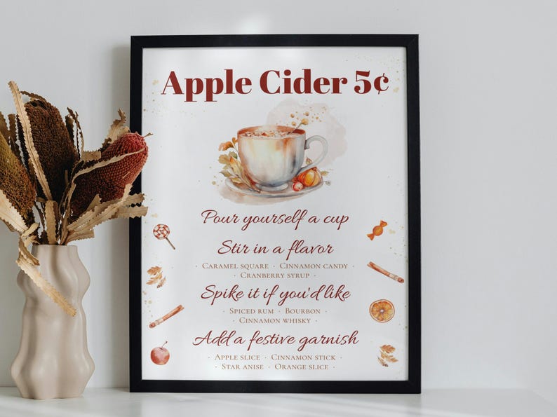Apple Cider Bar Sign Template, Printable Hot Apple Cider Sign, Apple ...