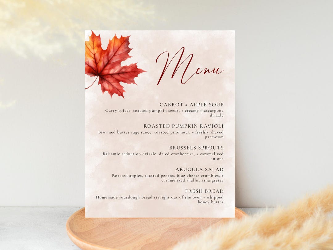 Autumn Menu Template, Thanksgiving Menu, Printable Fall Menu Sign, DIY ...