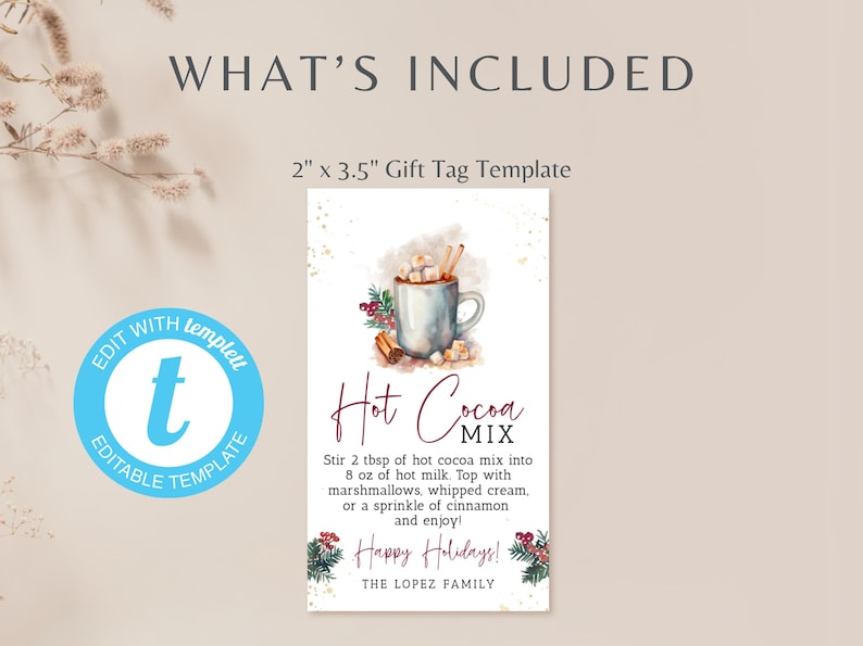 Hot Chocolate Gift Tag Template, Holiday Hot Cocoa Mix Gift Tag ...