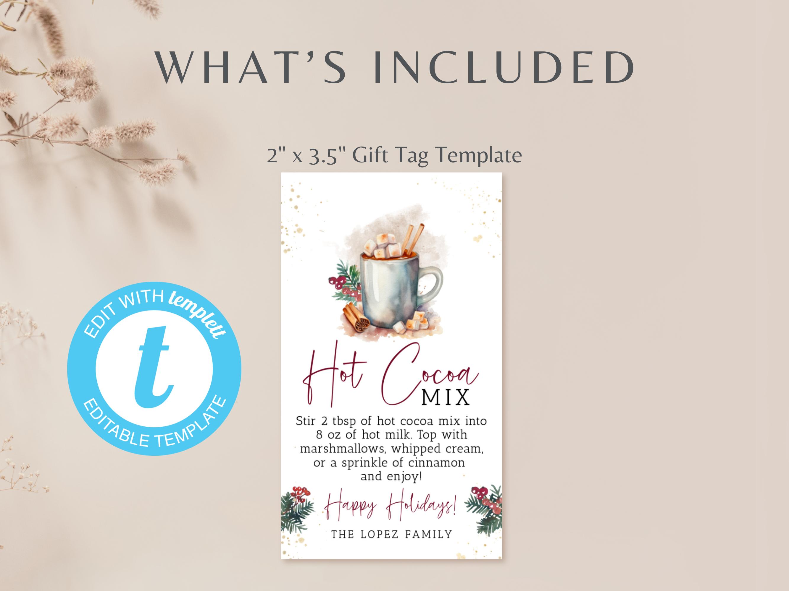 Hot Chocolate Gift Tag Template, Holiday Hot Cocoa Mix Gift Tag ...