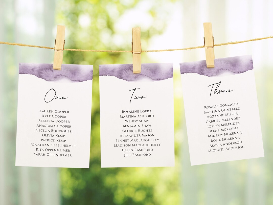 Purple Wedding Seating Chart Template, Printable Lavender Seating Chart ...