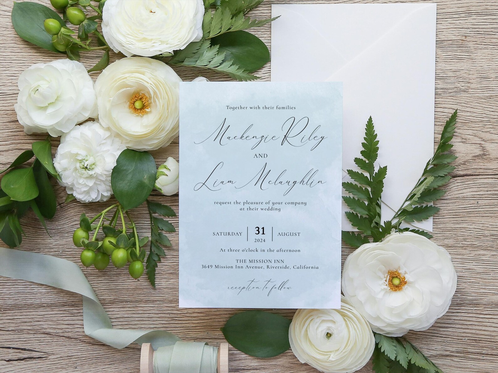 Mint Wedding Invitation Template, Printable Green Wedding Invite, Blue ...