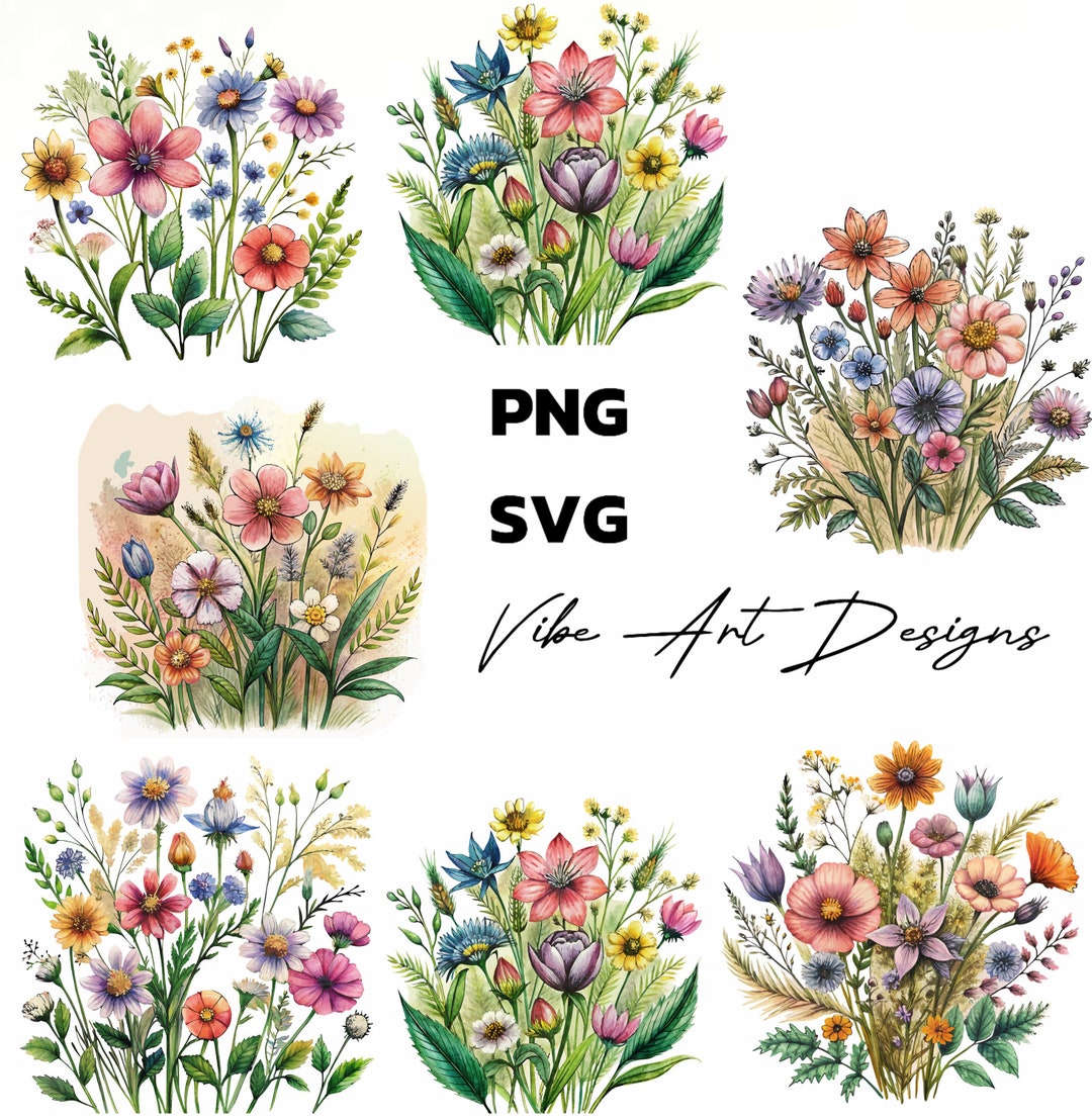 Boho Print Wildflower PNG SVG T-shirt Wildblumen Watercolor Garten ...