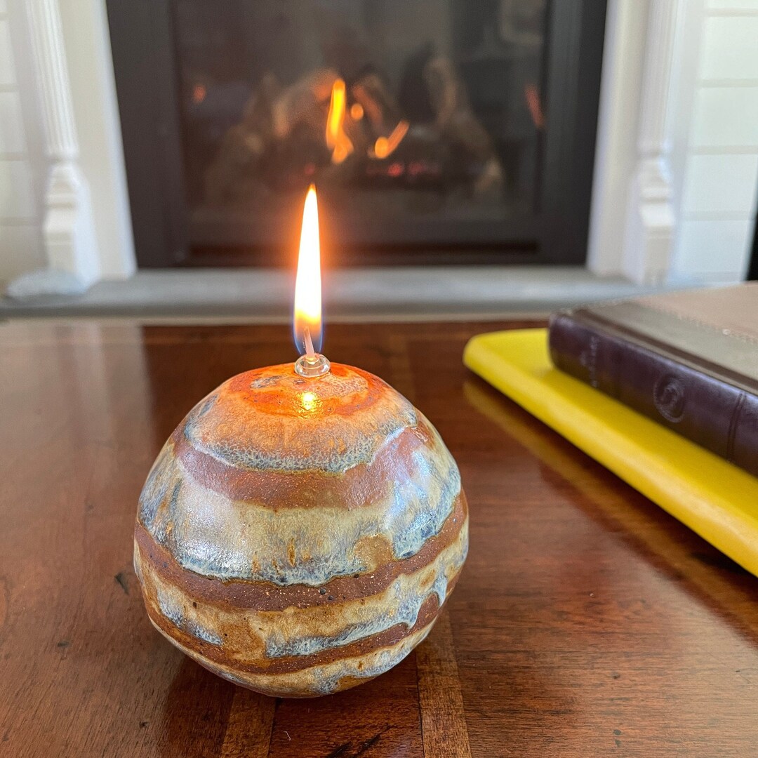 Pastel Striped Orb Oil Lamp Refillable Candle Ceramic Sphere Pottery ...