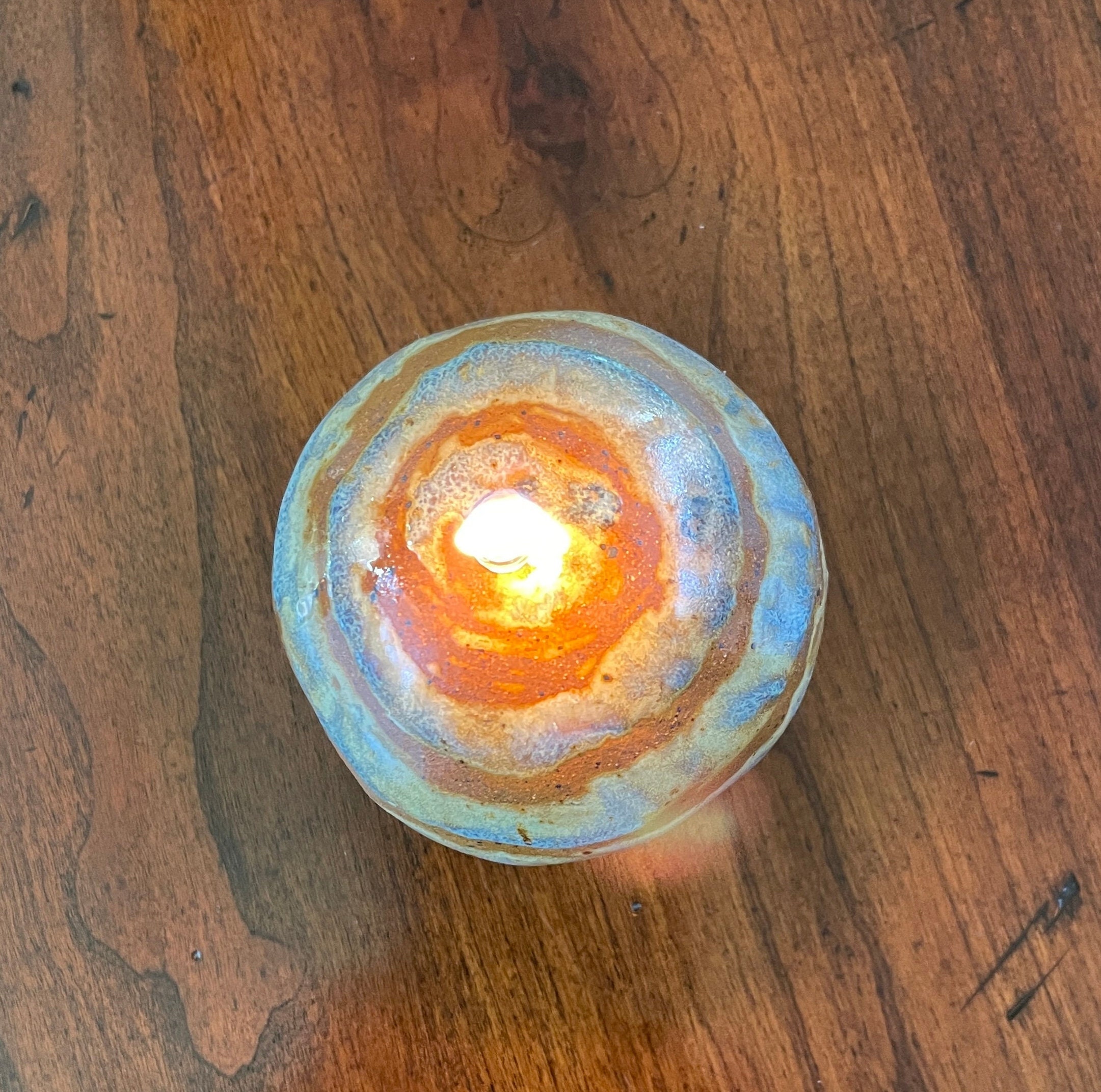 Pastel Striped Orb Oil Lamp Refillable Candle Ceramic Sphere Pottery ...