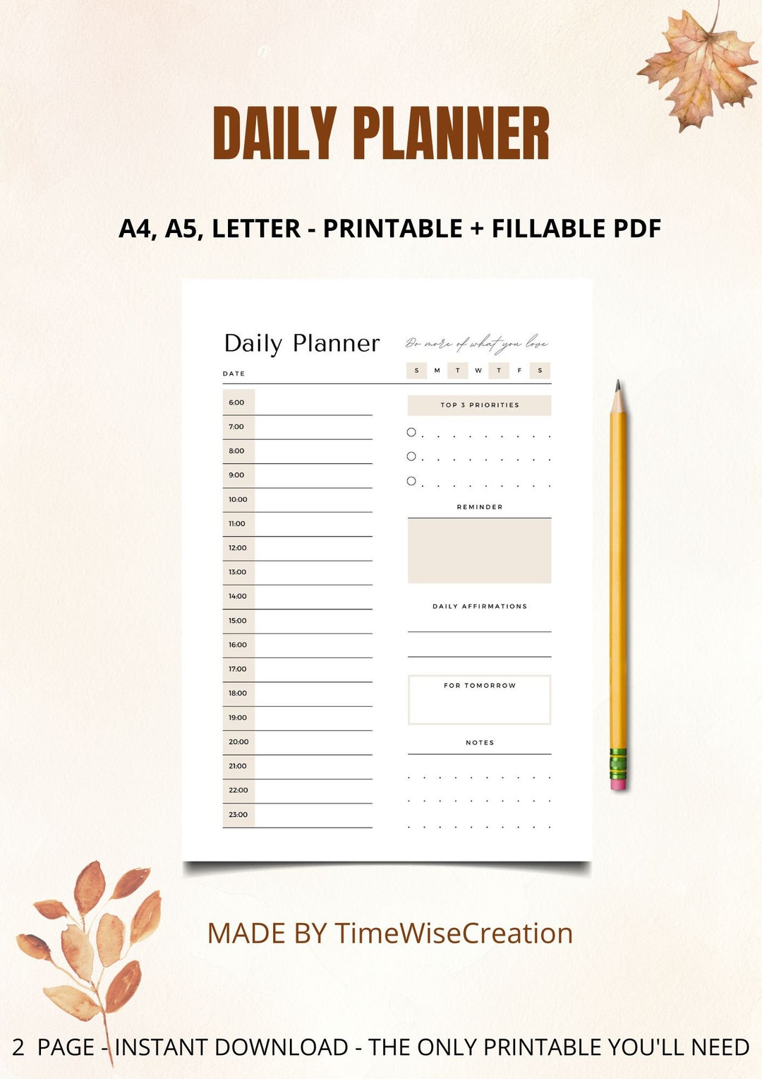 Daily Planner Habit Tracker Printable A4, A5 and Letter Tracking Diary ...