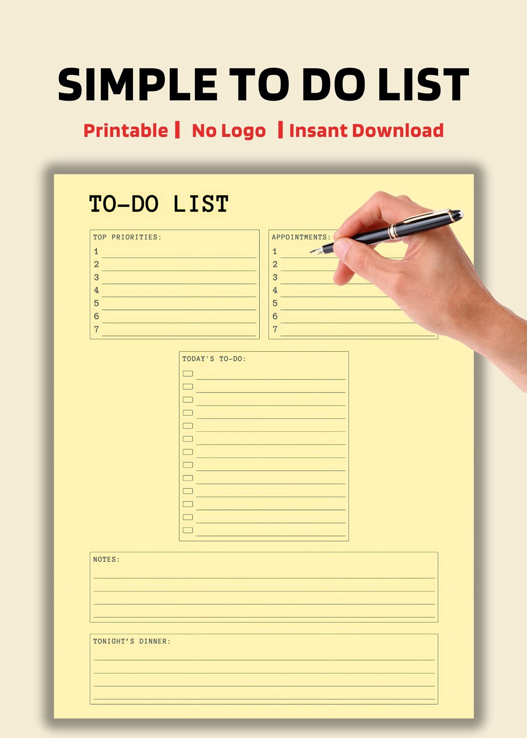 Simple Yellow to Do List! 8x10 Digital Printable List, Instant Download ...