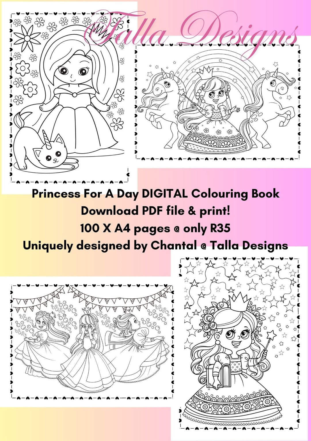 Princess for a Day" DIGITAL Colouring Book. PDF Download - Just ...