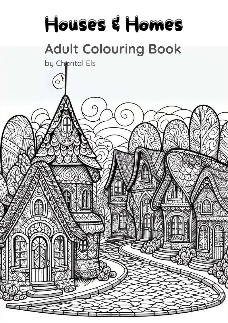 DIGITAL Houses & Homes Adult Colouring Book. 60 Pages in A4 Size. Lots ...