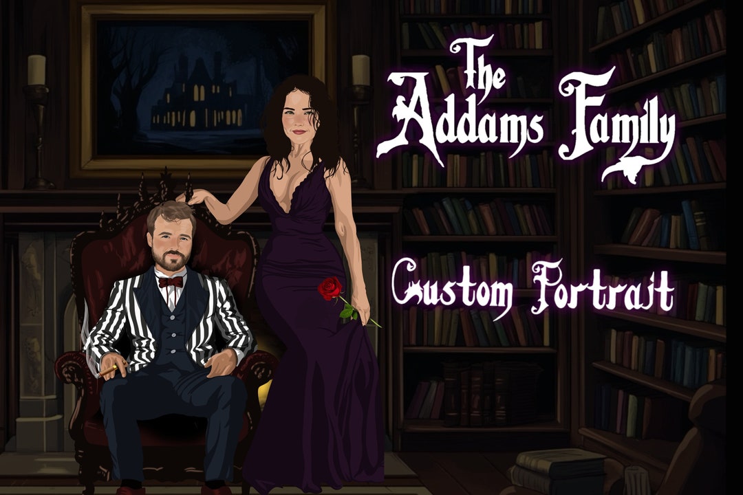 Custom Addams Family Portrait: Spooky Gothic Art, Gift for Two - Etsy