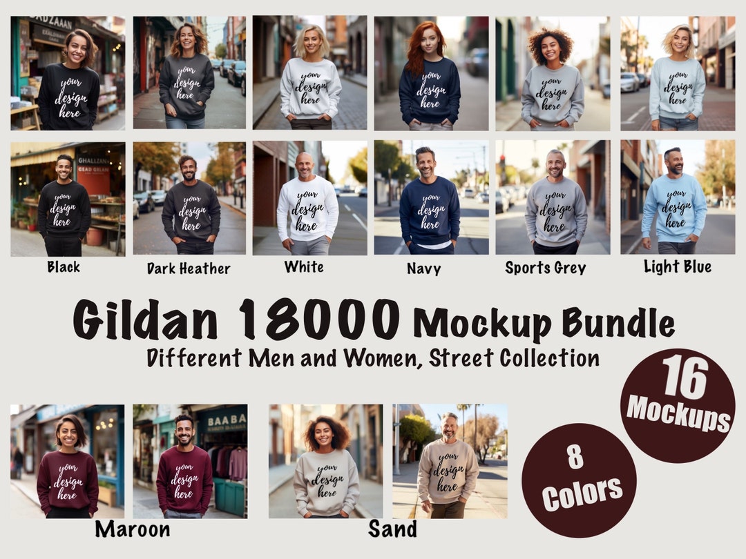 Gildan 18000 Sweatshirt Mockup Bundle: Diverse Street Collection ...