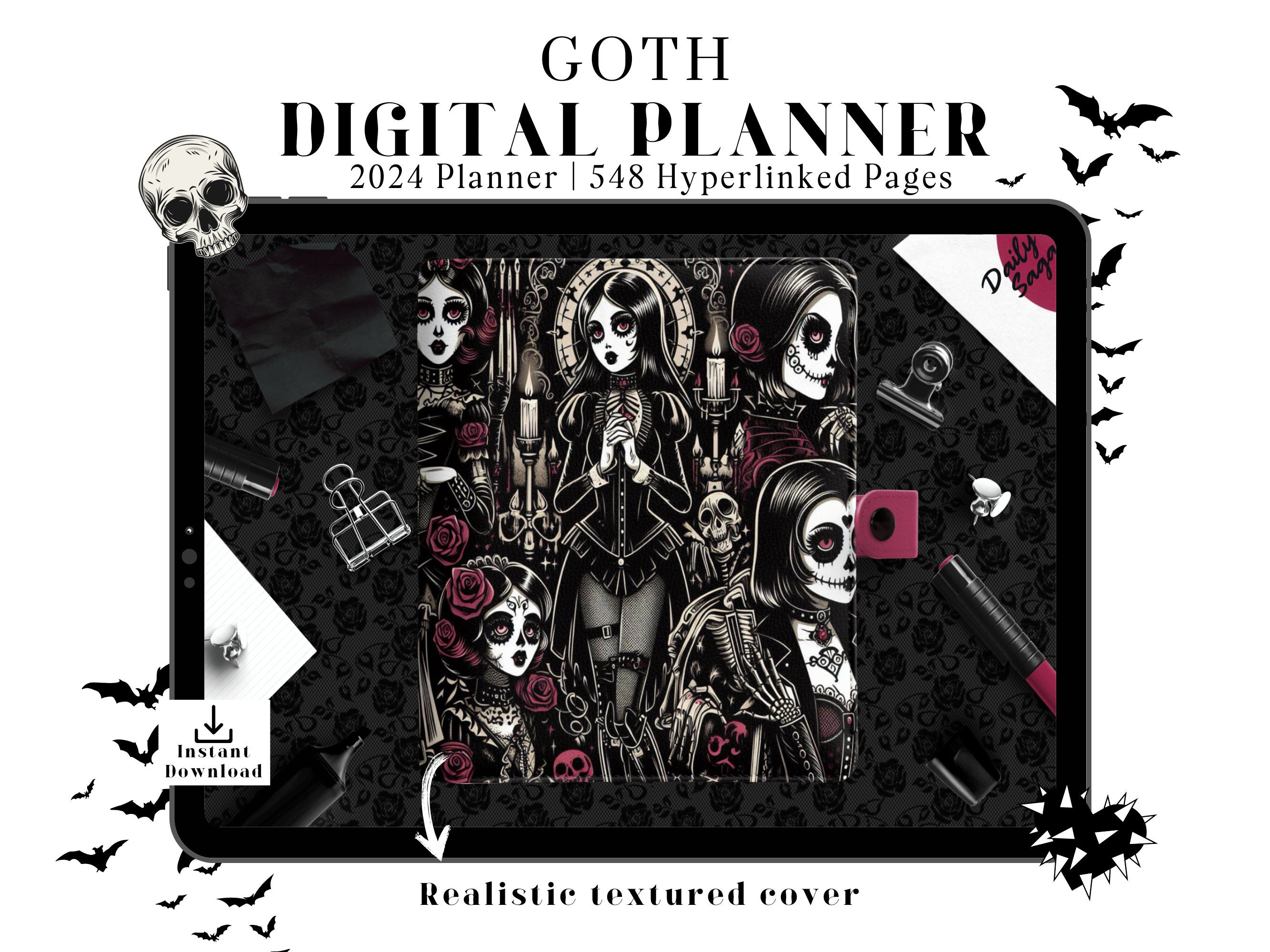 Goth Digital Planner, Witchy Planner, 2024 Goth Digital Planner, Goth ...